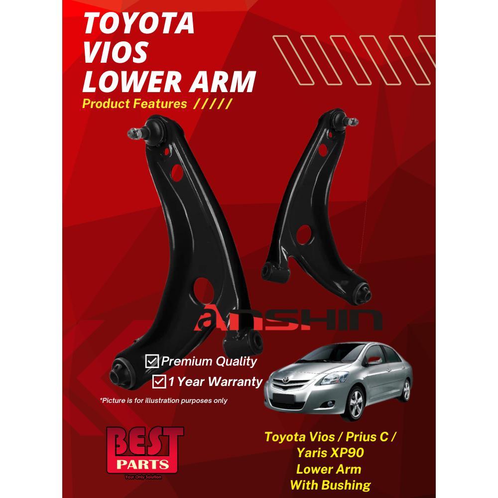 Anshin Lower Arm Front Toyota Vios NCP93 Prius C Yaris Sienta Low Arm ...