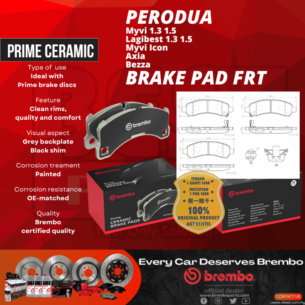Brembo Perodua Myvi Lagi Best Axia Bezza Front Brake Pad 100% Original ...