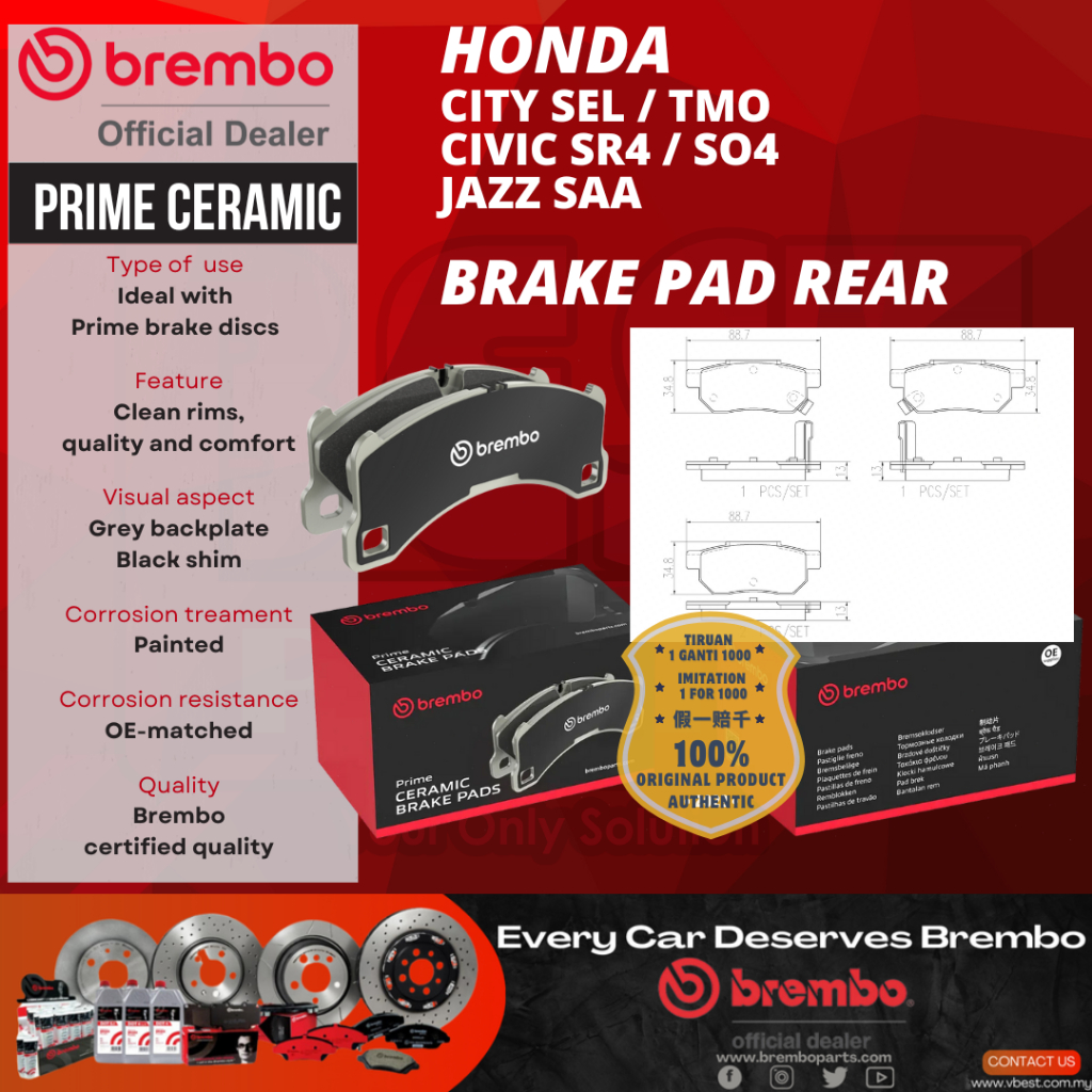 Brembo Honda City SEL TMO Civic SR4 SO4 Jazz Rear Brake Pad 100% ...