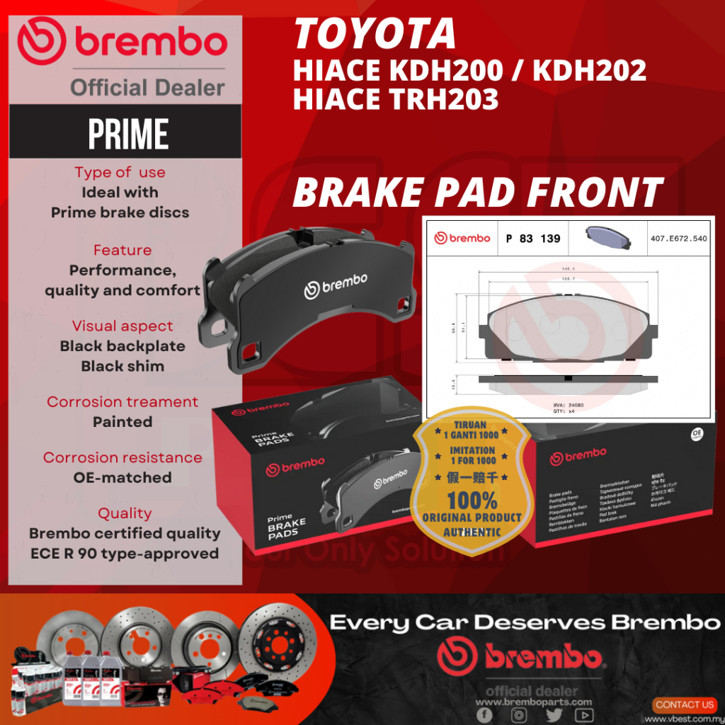 [Ready Stock] Brembo P83139 Front Brake Pads – Toyota Hiace KDH200 ...