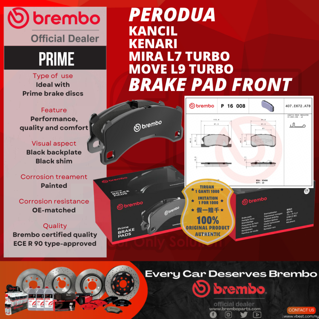 [Ready Stock] Brembo P16008 Front Brake Pads – Daihatsu Kancil / Kenari L7 L9 – 100% Genuine ...