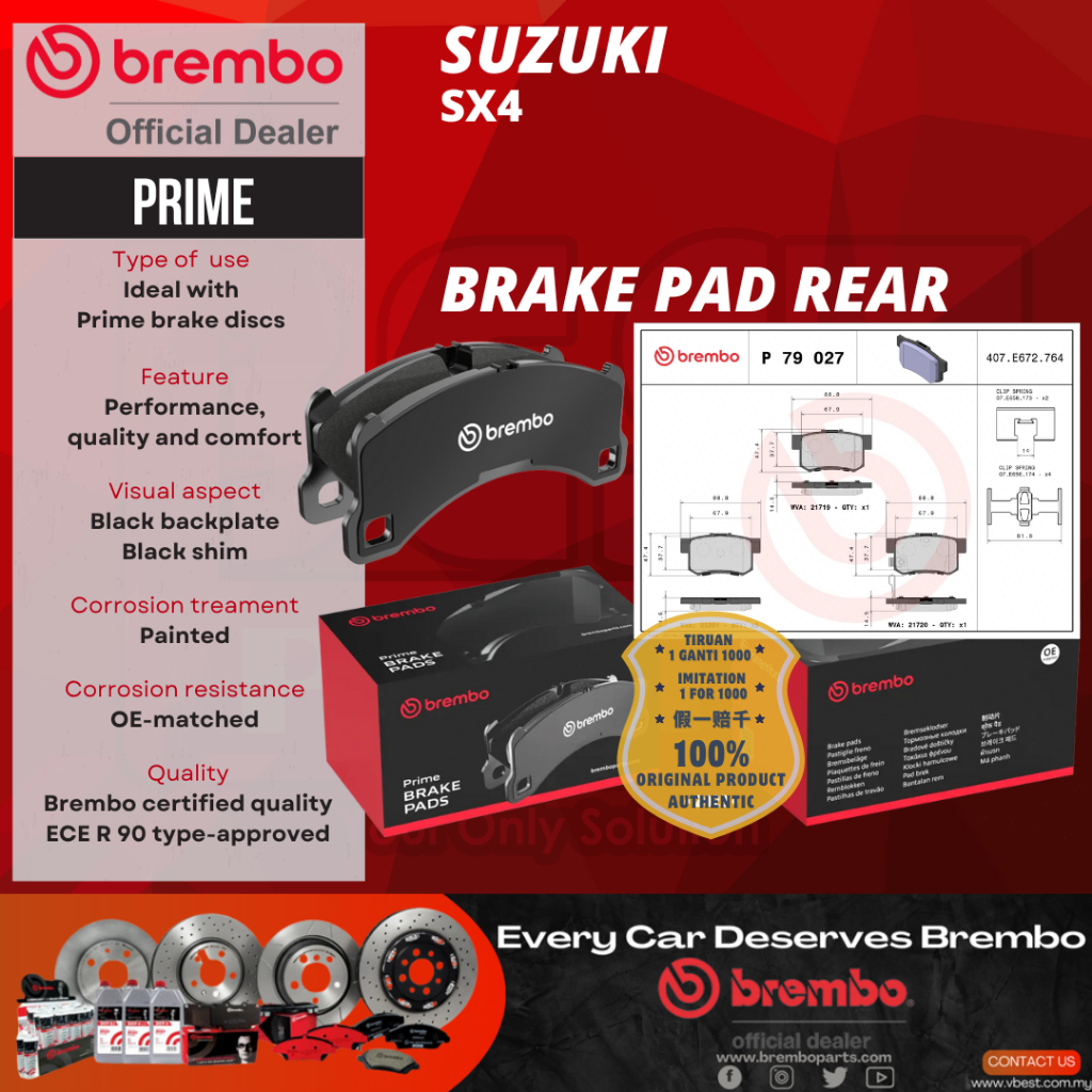 [Ready Stock] Brembo P79027 Rear Brake Pads – Suzuki SX4 2006~2015 ...