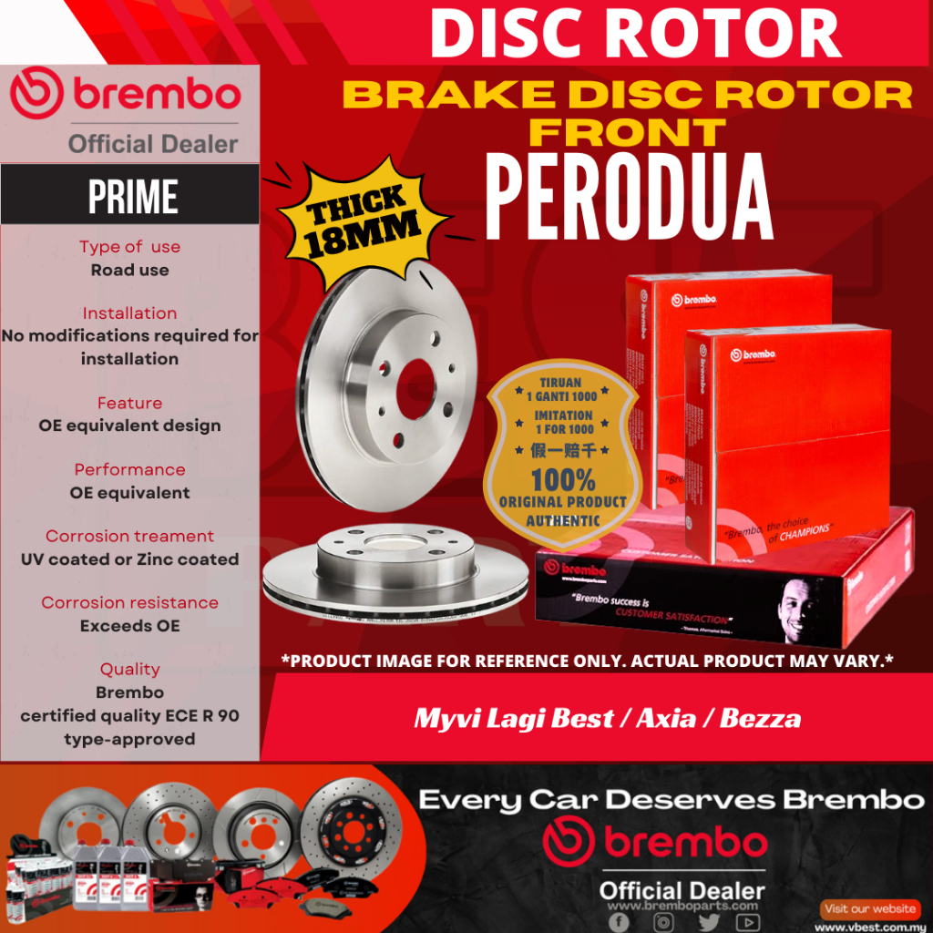 Brembo Front Disc Rotor–Perodua Bezza 1.0 1.3 Disc Plate Depan Brake ...