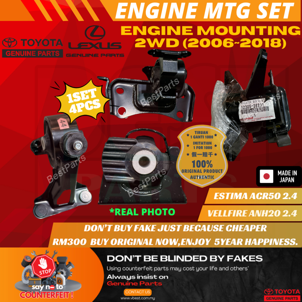 100% Original Engine Mounting 1 Set (4pcs) for Toyota Estima ACR50 2.4 ...
